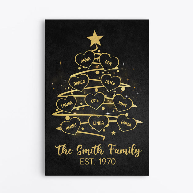 Xmas Family Tree Canvas - Custom Family Christmas Gifts - Personal House